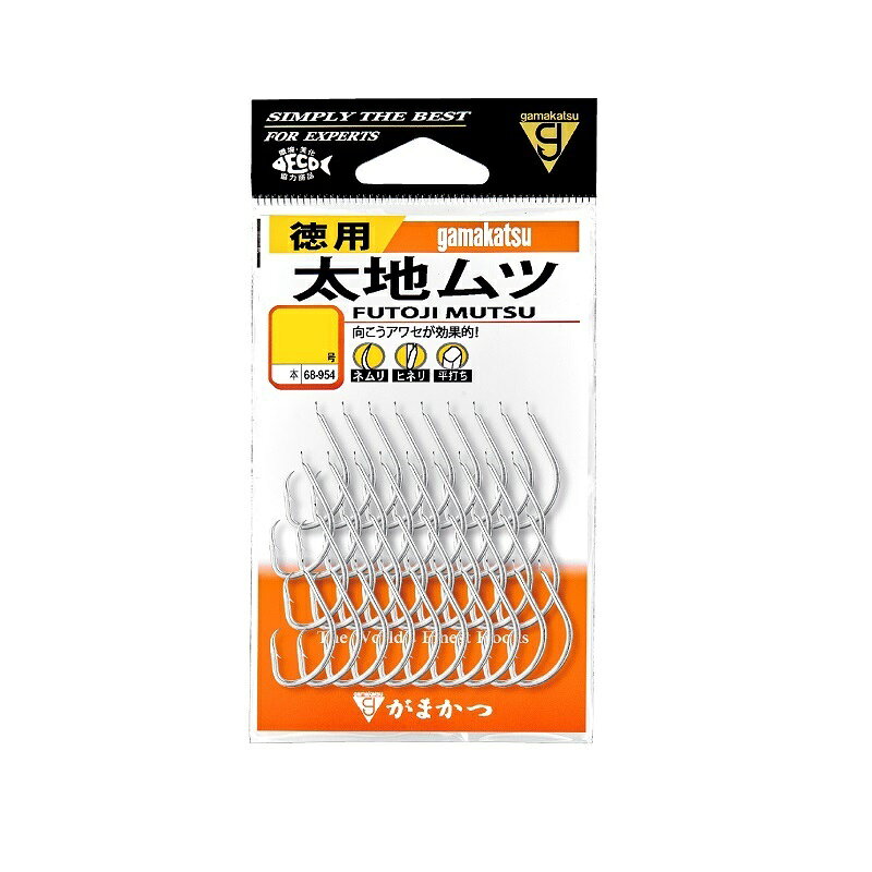 仕様表合わせにいくより、むしろ「向こう合わせ」が効果的な鈎です。いったん魚の口に食い込ませたらこちらの勝ちです。※22、24号のみ撞木Gamakatsuがまかつ　68-954 バラ 徳用 太地ムツ(銀)●品名コード：68-954●号数：18...