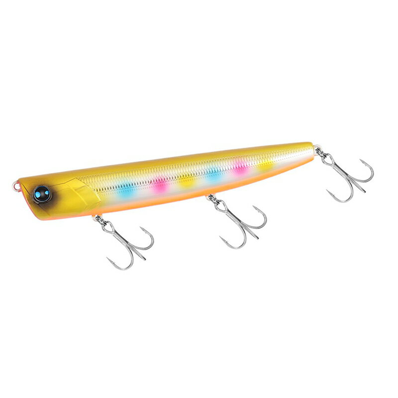 仕様表ただ巻きだけで魚を寄せる3Dアクション。新コンセプト「攻撃型サブサーフェススプラッシャー」。ただ巻きをするだけで斜めに切ったヘッドが水を受け水を左右にかき分けてヘッドを振り、水面や流速の変化で不規則にダイブ＆スプラッシュする攻撃型アピ...