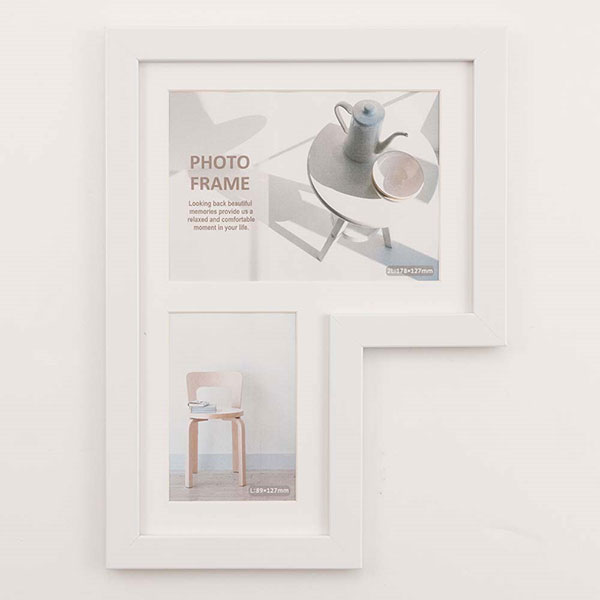 軽量の樹脂フレーム。Vマットを使用した多窓タイプ。複数の写真や絵を飾れます。組み合わせて飾ったL型フレームが部屋のアクセントになります。●規格：多窓●フレーム外形寸法：タテ334×ヨコ248×厚み11mm●本体重量：285g●マット窓：2窓...