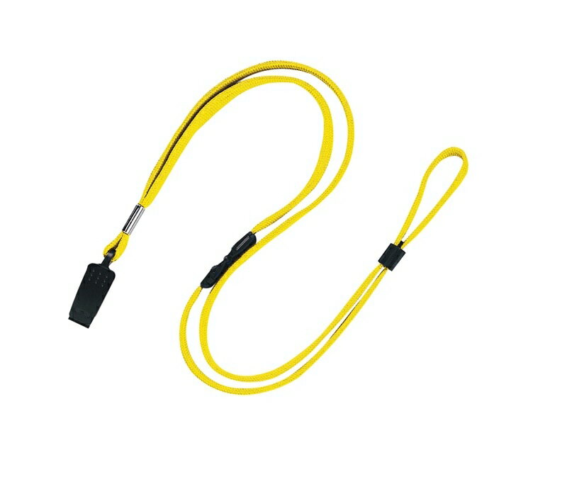 脱着可能なクリップタイプ。 ●ひも・サイズ／L約90cm・巾約10mm ●材質／ひも：再生PET 　　　　　　クリップ・スライダー：PC 　　　　　　安全装置：再生PP