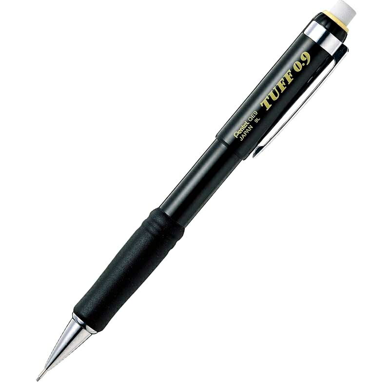 0.9ミリ2B芯内蔵、シリコングリップ・全長30ミリ回転式消ゴム付のタフな350円シャープ 190×45×14mm 16g