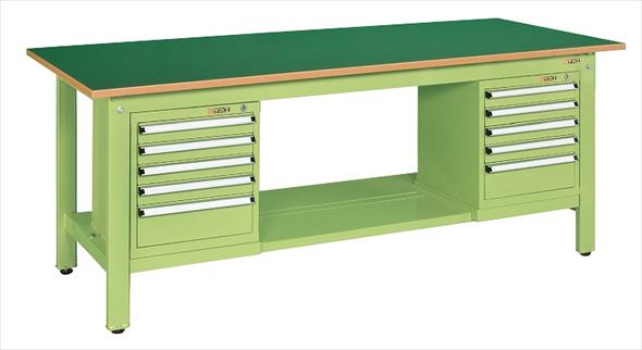 小物管理に優れたキャビネットを作業台へ組み込みました●外寸：W1800×D750×H740mm●均等耐荷重：350kg●質量：96kg●均等耐荷重（引出し1段当り）：20kg●本体色：サカエグリーン●天板：軽量サカエリューム天板（グリーン）...