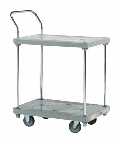 本体が樹脂製のため軽くて使い易い台車です。●外寸：W720×D465×H970mm●均等積載荷重：150kg●カラー：グレー●質量：18kg●材質：本体：PP、取手はスチール・クロムメッキ仕上げ●キャスター：100φゴム車●荷台有効寸法：上...