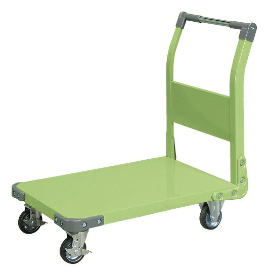 本体は粉体塗装のため荷台面に傷が付き難い台車です。●外寸：W805×D530×H855mm●カラー：サカエグリーン●均等積載荷重：300kg●荷台寸法：W750×D500mm●質量：33kg●キャスター：100φゴム車●自在車と固定車は組替...