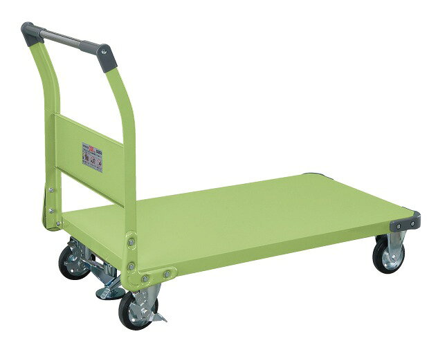 本体は粉体塗装のため荷台面に傷が付き難い台車です。●外寸：W1105×D630×H876mm●カラー：サカエグリーン●均等積載荷重：400kg●荷台寸法：W1050×D600mm●質量：43kg●キャスター：125φゴム車●荷台有効寸法：W...
