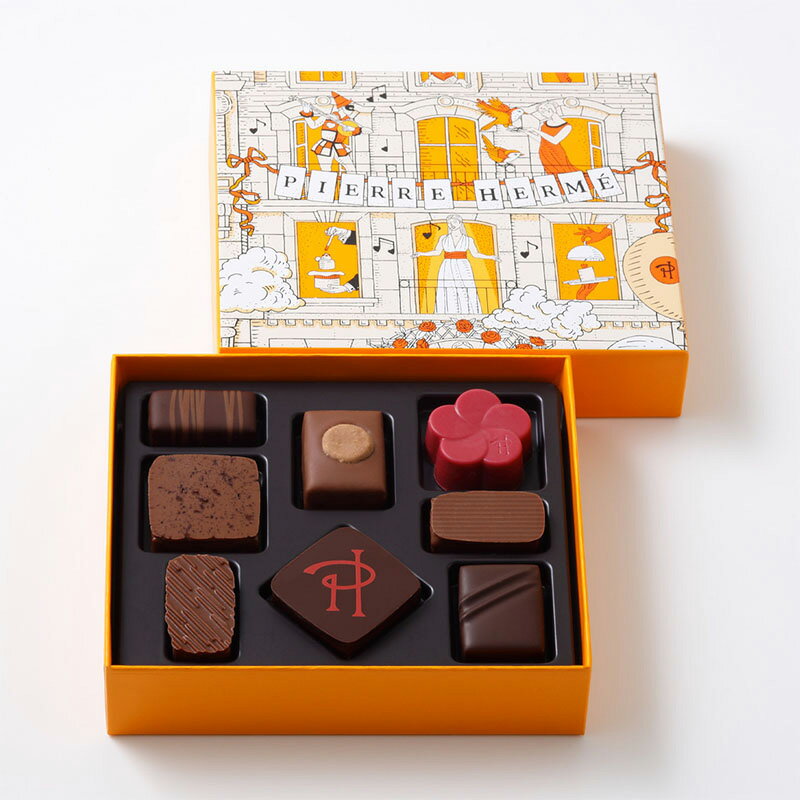 “パティスリー界のピカソ”と称される彼のショコラには、独特の輝き、まろやかさ、芳香があります。口の中でソフトにとろける上質なショコラに、『ショコラ オ マカロン アンフィニマン プラリネ ピニョン ド セドル』『アンフィニマン プラリネ マ...