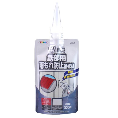 ●内容量:200ML●色:W005 ホワイト押し出すだけの簡単補修！水混ぜ不要！コーキングガン不要！【特長】・パウチ容器なので、補修箇所に直接手で中身を押し出して使えます。・密着性が強く、耐久性に優れた鉄部用補修材です。・耐候性に優れ、雨水...
