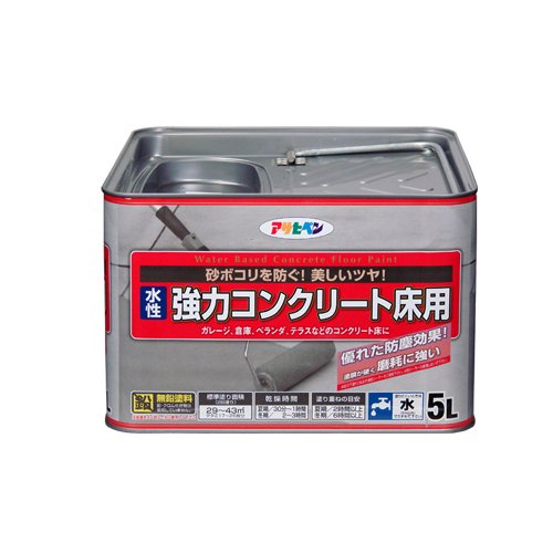 ●規格:5L●用途:ベランダ、ガレージ、玄関、事務所、倉庫などのコンクリート床の防塵、美化、表示および簡易防水●乾燥時間:夏期/30分~1時間・冬期/2~3時間●標準塗り面積(2回塗り):29~43m2(タタミ17~26枚分)●色:ライトグ...