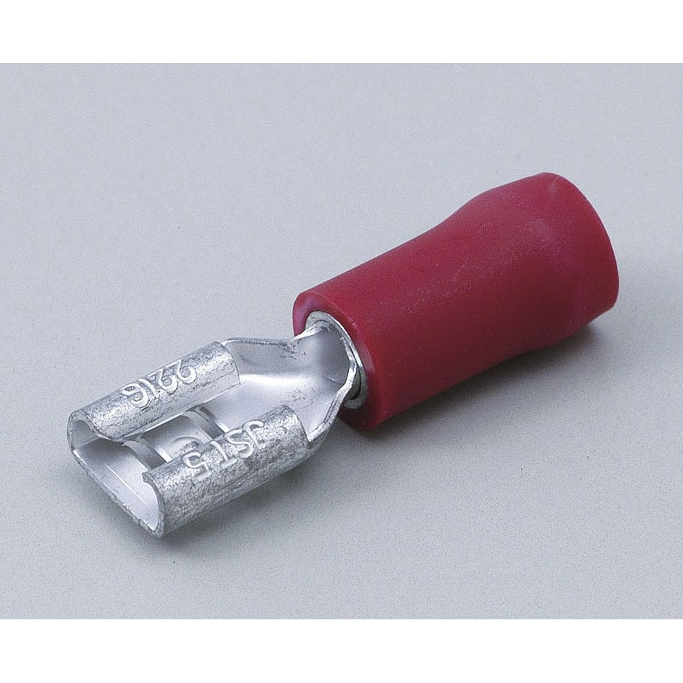 ●FVDDF1.25-187A-5■F形■全長：18.7mm■専用タブ厚：0.5mm■適合電線範囲：より線　1.0〜1.65mm^2■入数：10■カラー：レッド