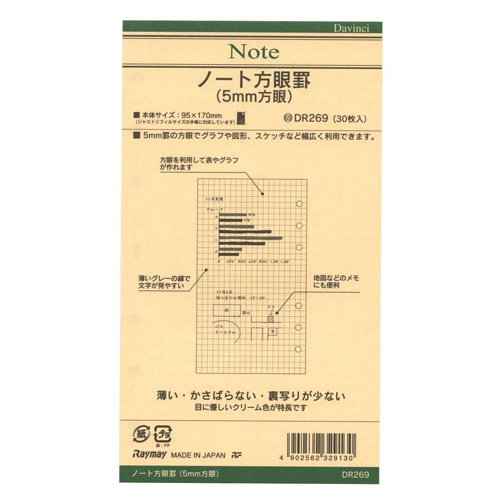 　5mmの方眼でグラフや図形、スケッチなど幅広く利用できます。聖書サイズのジャストリフィルサイズ対応。入数：30枚入手帳専用紙を使用聖書サイズ
