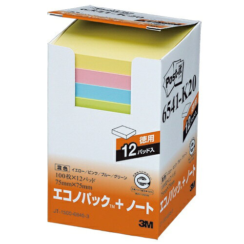 【商品説明】○経費削減エコノパック。75×75mmノートサイズのポストイット。○古紙パルプ配合率100％の環境ふせん【仕様】寸法：75×75mm粘着側：一辺色：イエロー・ピンク・ブルー・グリーン材質：本体：古紙100％の再生紙、粘着剤：水分...