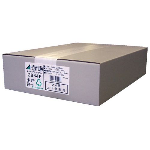 ●マット紙・ホワイト/材質:上質紙+レーザー専用塗工/標準総厚み:120g/平方m(0.13mm)/ラベル厚み:0.07mm●A4判 24面 上下余白付/シートサイズ:A4判 (210mm×297mm)/ラベルサイズ:70mm×33.9mm...