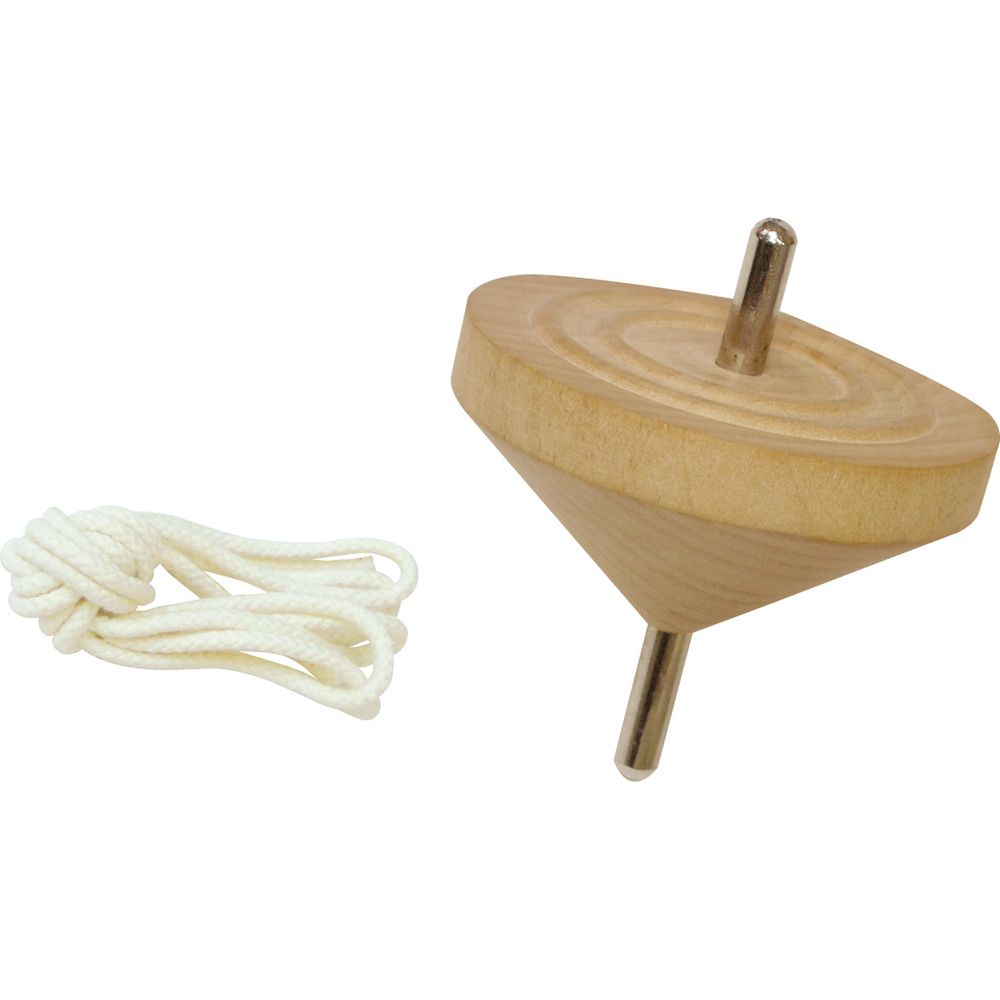 鉄芯でよく回る！丈夫な編みひもを使用！※画像には制作例が含まれています。【詳細】セット内容：コマ（無着色）×1、ひも×1商品サイズ：φ60×54mm、ひも：1.5m材質：樺,鉄[ おもちゃ 一般玩具 室内あそび ]