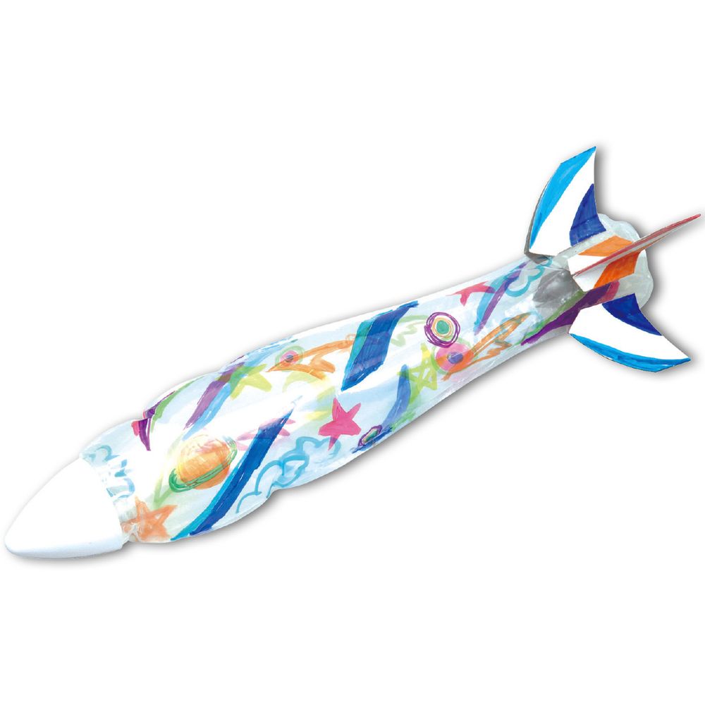 どこまで飛ばせるかチャレンジしよう！油性ペンでおえかきしよう！ 油性マーカーでかける！※画像には制作例が含まれています。【詳細】セット内容：ロケット×1、羽×4、テープ×1、キャップ×1、ストロー×1商品サイズ：完成サイズ：φ140×450...