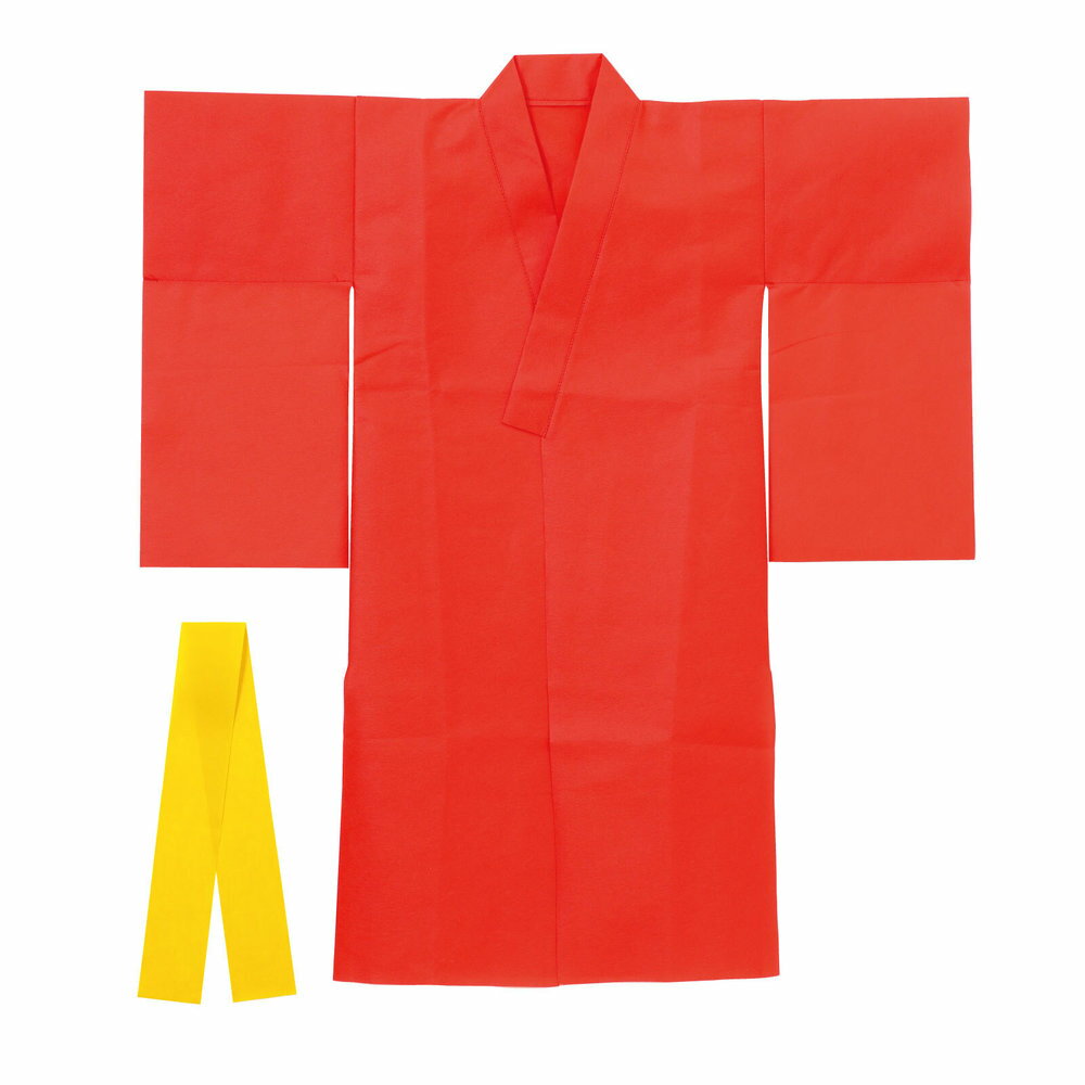 かわいい不織布製の着物！大人気の衣装ベースシリーズの着物です。縫製済みなので、簡単に衣装がつくれます。帯がセットになっており、前合わせがしっかり閉じられる着物風デザインです。軽くて丈夫な不織布製で、撥水性もあり扱いやすい素材です。カラーが豊...