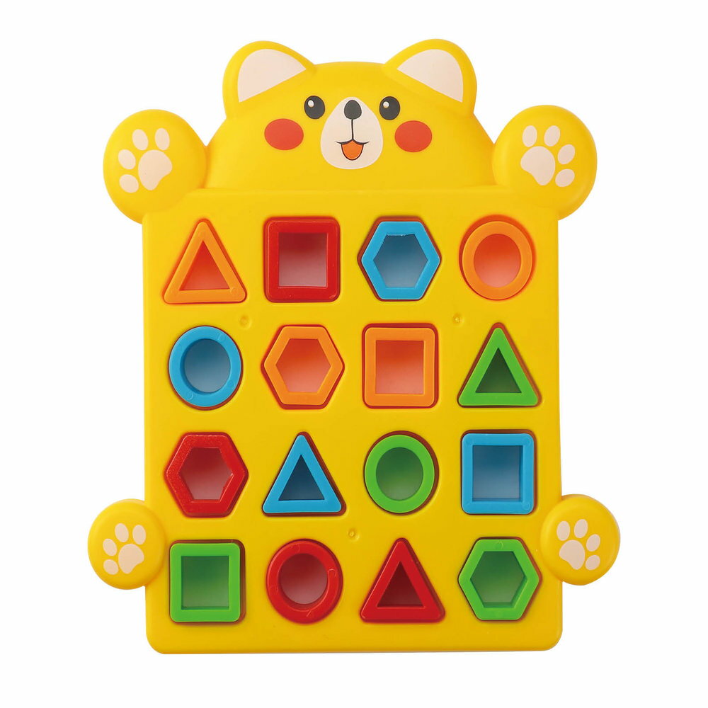 色と形がひと目でわかる！かわいいクマのかたち合わせ！かわいいクマのパネルに丸・三角・四角・六角形のブロックをはめて遊べるかたちあわせです。色とかたちを見比べながら当てはめることで自然と認識力が育ちます。指先を使う動きも身につき、初めての知育...