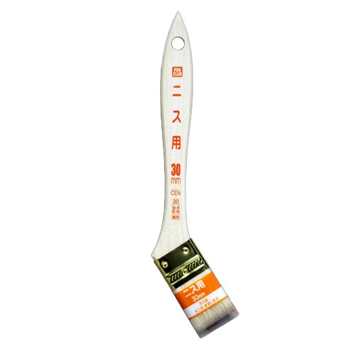 ●サイズ:30mm●毛材質:山羊毛・化繊●用途:ニス用毛材をハンドル（柄）に巻き金で、接着剤と釘で固定しています。毛量が比較的少ないので、小さな面積を塗る場合やビギナーには使いやすいハケです。山羊・化せん混毛商品種別：30mm