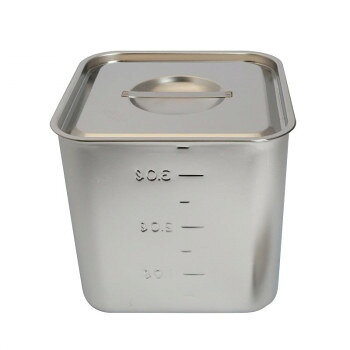 世界的な食品機器の衛生基準を満たしたNSF認証品です。HACCPに基づく衛生管理に最適です。縁部(フランジ)はカールがなく、サニタリー性に優れています。内側は計量に便利な目盛付きです。耐久性と耐食性に優れたステンレス製です。サイズ：内寸:1...