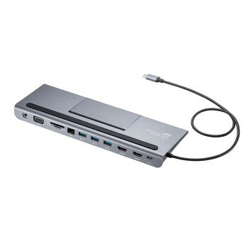 USB Type-Cケーブル1本でディスプレイ最大2台( HDMI×2/VGA)、各種USBデバイス、SD/microSDカードリーダー、有線LAN、USBオーディオの拡張接続ができるUSB Type-Cドッキングステーションです。自宅やオ...