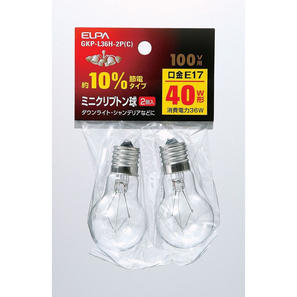 ●40W形約10％節電タイプ●アルゴンガスよりも熱伝導率の低いクリプトンガスの封入で長寿命を実現した電球です。外径のコンパクト化によってスポットライト、ダウンライトなど幅広く使用できます。■定格電圧：100V■定格消費電力：36W■定格寿命...