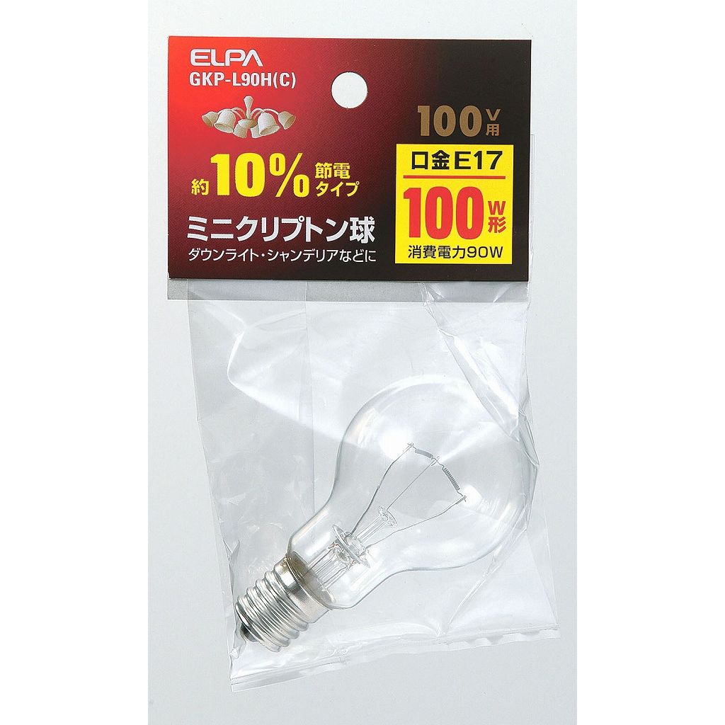 ●100W形約10％節電タイプ●アルゴンガスよりも熱伝導率の低いクリプトンガスの封入で長寿命を実現した電球です。外径のコンパクト化によってスポットライト、ダウンライトなど幅広く使用できます。■定格電圧：100V■定格消費電力：90W■定格寿...
