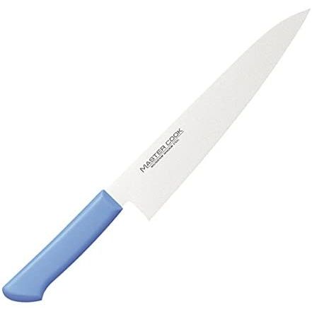 「マスターコック 抗菌カラー包丁」シリーズ。「切れ味の鋭さと特長」●本研刃造りプロの技術者により、本刃付けする前に研ぎ直しを容易にするため、水砥の荒砥・中砥を使用し、刃基を研ぎだしてあります。●本刃付け砥石による本格的な刃付けを施し、鋭い切...