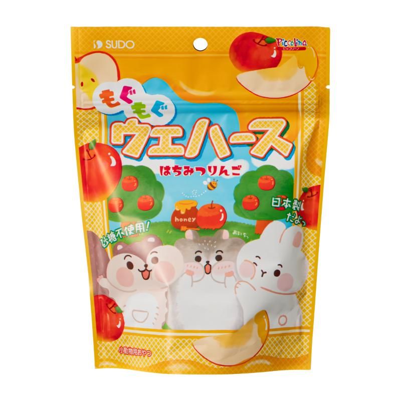 日本で作った食べやすい大きさのウエハース！・甘さ控えめ、サクサクおいしい！はちみつりんごの風味豊かなおやつです。・おなかにやさしいオリゴ糖と食物繊維、タンパク質分解酵素を含むパパイヤパウダーを添加しました。・小動物とのふれあいにピッタリなサ...