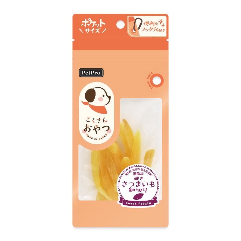 お出かけに便利なサイズとカラビナなどを付けられるフック穴付ポケットサイズとカラビナなどを付けられるフック穴付きでお出かけ時などに便利。国産の無添加おやつで超小型犬や小型犬も食べやすいサイズ感。【原材料(成分)】さつまいも、イソマルトオリゴ糖...