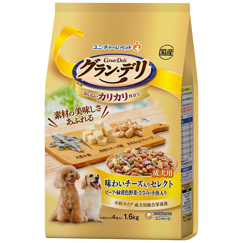 素材のおいしさあふれる！・愛犬が大好きな素材を豊富に使用しました。・グルメなワンちゃんにぴったりな美味しいドライフード・カリッと食感を楽しめる美味しいささみ入り粒たっぷり・カルシウムたっぷり厳選された国産小魚入り・愛犬が喜ぶ角切りチーズ粒入...
