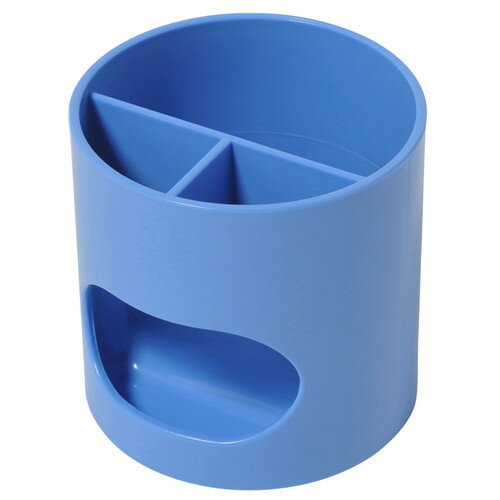 大きめのペンスタンド。小物用ポケット付きです。●机上整理用品●ペンスタンド●ヒット中●色:ブルー●外形寸法:径100×高100mm●材質:本体=ABS、中底=ポリエチレンフォーム