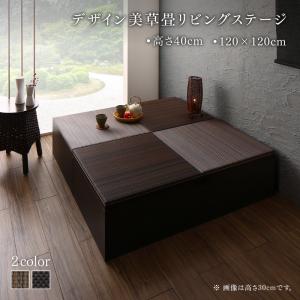 国産 収納付きデザイン美草畳リビングステージ 【風凛】フーリン 畳ボックス収納 120×120cm（一畳×2） ハイタイプ（高さ40cm） 【畳色】ブラック【本体サイズ】・一畳　（約）幅60×奥行120×高さ40cm【収納部寸法】・一畳　（...