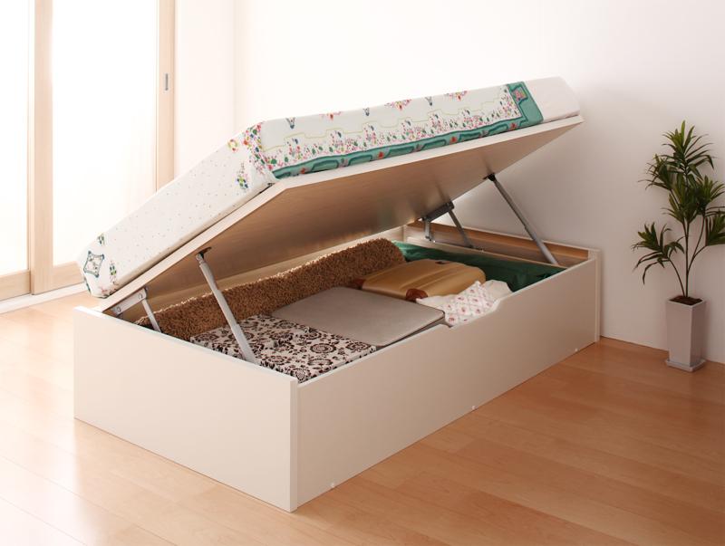 【組立設置料込み】跳ね上げ収納ベッド 【Vogel】フォーゲル 【薄型スタンダードボンネルコイルマットレス付き】 横開き ヘッドレス セミシングル ショート丈 深さグランド 【フレーム色】ナチュラルベッドフレーム【サイズ】セミシングル:幅8...