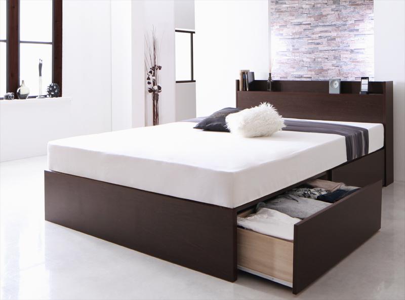 国産 棚・コンセント付き 収納ベッド 【Fleder】フレーダー 【スタンダードポケットコイルマットレス付き】 すのこ仕様 ダブル 【フレーム色】ナチュラル 【マットレス色】ホワイトベッドフレーム【サイズ】ダブル:幅140×奥行き214×高...