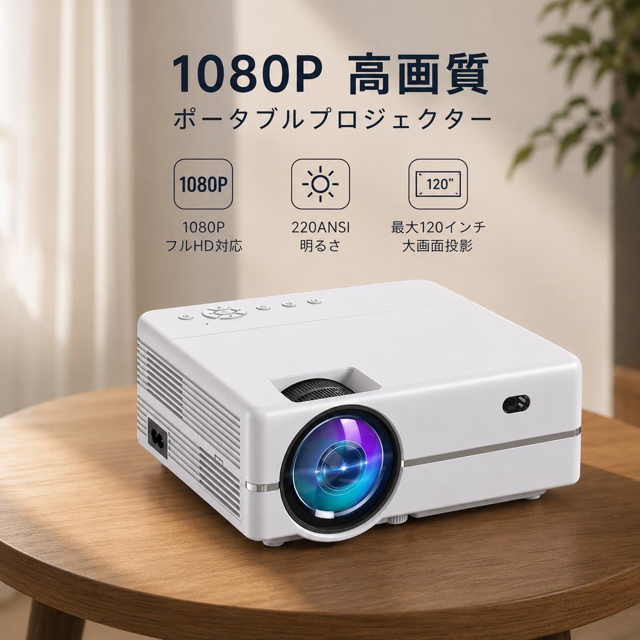 1080P対応 ポータブルプロジェクター 室内でも屋外でも楽しめる、持ち運びやすいホームプロジェクター 商品販売説明文 1080P高画質に対応した、家庭用ポータブルプロジェクターです。 最大120インチの大画面投影に対応し、映画鑑賞、動画視...