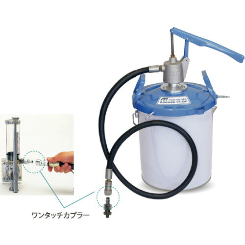 【注意事項】●缶は別売です。●ホースは1.5mのみのご用意となります。●適応グリスちょう度は#0・#1となります。【特長】●集中給油装置のリザーブタンクへの充填専用器です。(カプラ付）●1ストローク60ccの吐出量です。【用途】【仕様】●吐...