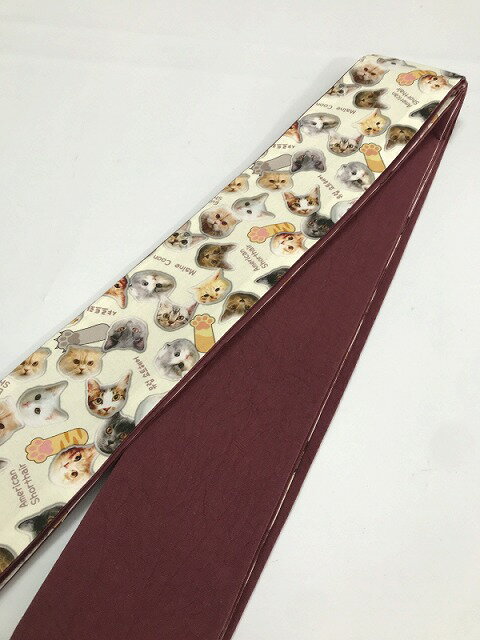 商品説明：カジュアル可愛いにゃんこ柄が魅力的な福服特製角幅 サイズ：幅約8.5、長さ約400cm 素材：綿 新品 TPO：普段着 浴衣等 ※帯のみの販売となります ※柄行が写真と違う場合があります