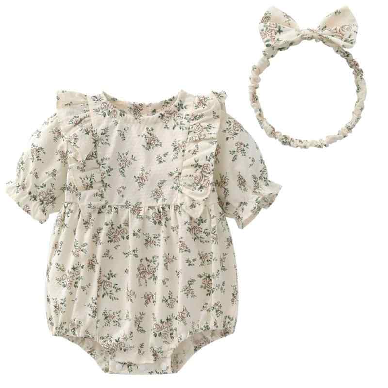 [Reegoo Peter] ベビー服 女の子 ボディスーツ 夏 ロンパース 半袖 赤ちゃん服 綿100％ 新生児服 ヘアバンド かわいい 59 66 73 80