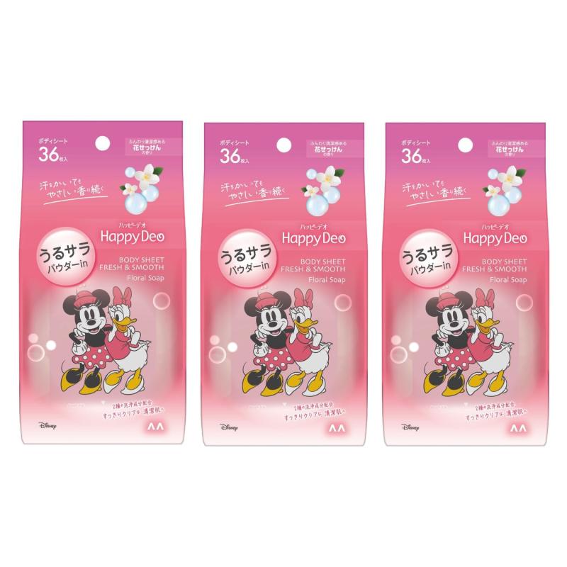 MANDOM(マンダム) ハッピーデオ ボディシート うるサラ 花せっけん [ 汗ケア ニオイケア ] レディース 汗拭きシート 36枚×3個うるサラボディシート花せっけんの香り2種の洗浄成分配合ですっきりクリアな清潔肌へ内容量：36枚×3...