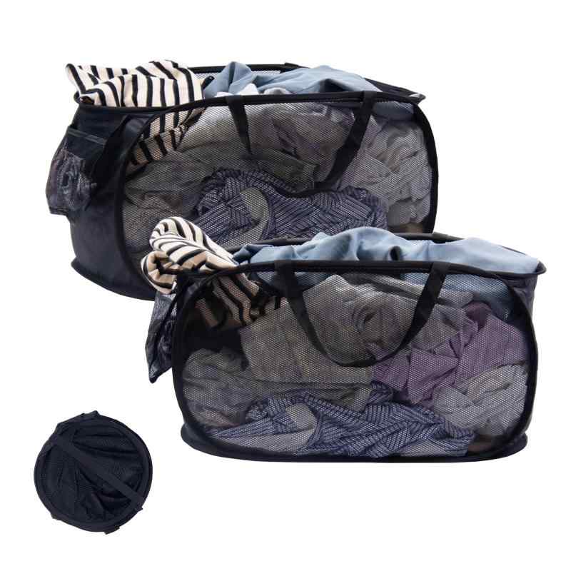 HEDONLEE 洗濯カゴ 洗濯かご 折りたたみ 横型 ランドリーバスケット 2個入 70L 大容量 メッシュ ランドリーバッグ ランドリーボックス 洗濯籠 洗濯物入れ 収納 超軽量 旅行 持ち運び可能 (黒)【超軽量、堅固】- 洗濯かごは...