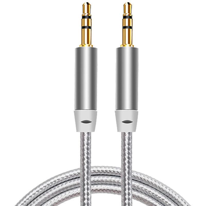 3.5mm AUX オーディオ ケーブル 1m シルバー 互換パソコン スマートフォン タブレット iPad MP3 イヤホン カーオーディオ アンプ オーディオなど【互換性】：本製品はパソコン、スマートフォン、タブレット、iPad、MP3...