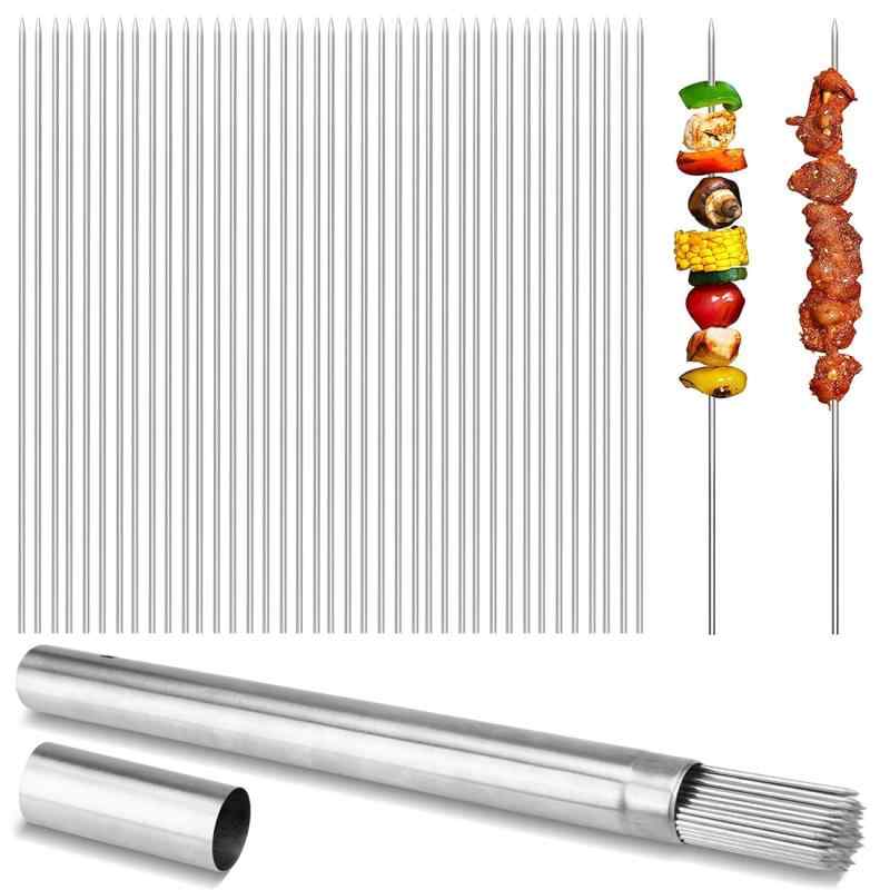 15cm インチのステンレス鋼の串焼きShishKebob、カクテルスティック、再利用可能なミートロールスチールピン50個🍀耐久性のある素材：家庭用または業務用食器洗い機に安全な食品グレードのステンレス鋼304、これらのピッ...