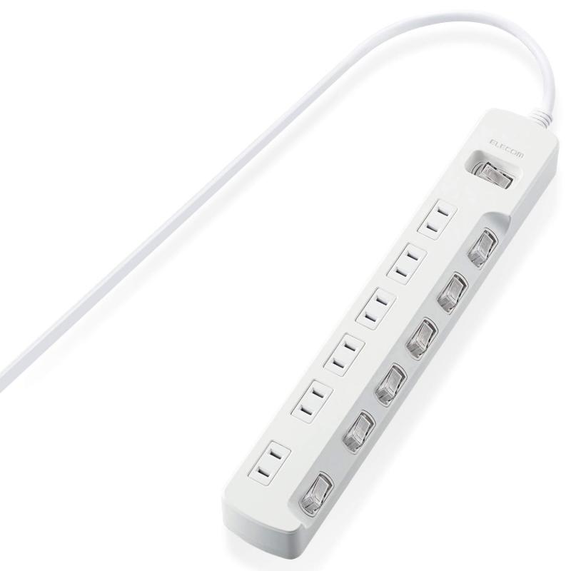 エレコム 電源タップ 雷ガード 一括&amp;個別スイッチ スイングプラグ ほこりシャッター付 6個口 5m ホワイト T-K8A-2650WHコンセント数：6個口 幅(mm)：310 奥行(mm)：50 高さ(mm)：32 ケーブル長(m...