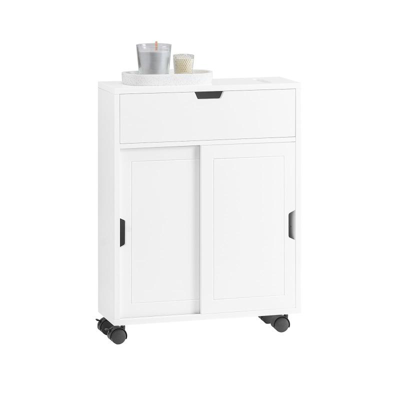 SoBuy トイレ 収納 トイレラック スリム 隙間収納 キャスター付き/ブラシ収納/トイレットペーパーストッカー/薄型/北欧風 おしゃれ/すきま収納 スリム トイレ 棚省スペースの自立式洗面所トイレットペーパーロールホルダー収納キャビネッ...