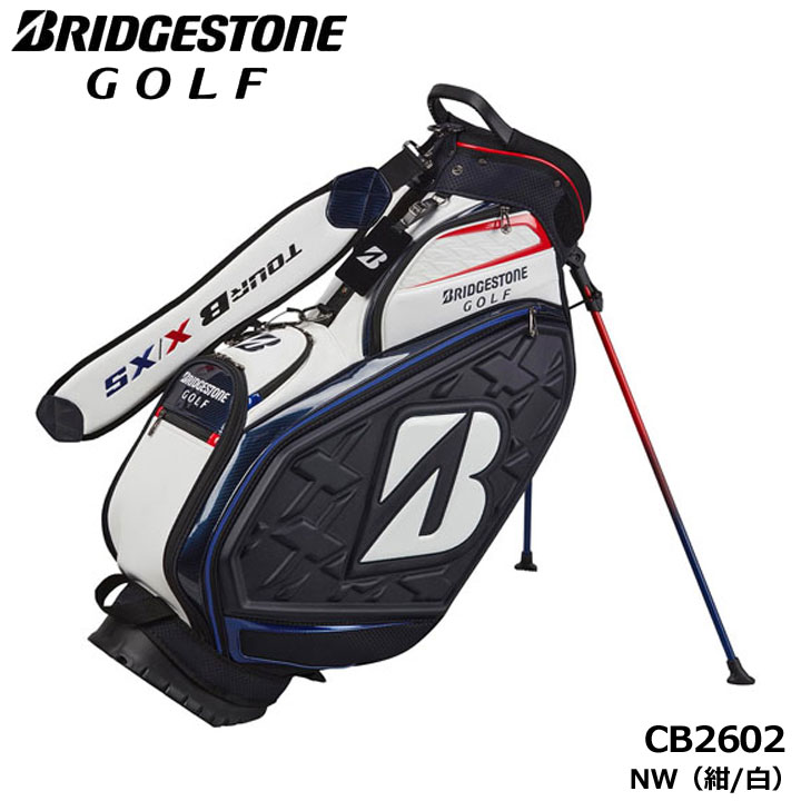ブリヂストンゴルフ CB2602 ツアースタンドモデル キャディバッグ NW(紺/白) 機能性に優れたツアースタンドモデル 今季のツアーモデルシリーズはボール「TOUR B X/XS」連動デザインで、Xをモチーフにした成型パネルやロゴ刺繍が...