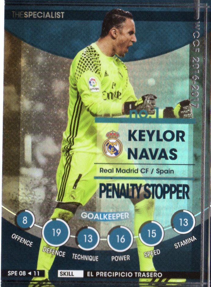 2016-2017 Ver.3.0/SPE 08/ケイラー・ナバス■国籍：CRI■ポジション：GK■オフェンス：8■ディフェンス：19■テクニック：13■パワー：16■スピード：15■スタミナ：13■総合値：84■スキル：断崖絶壁■チームス...