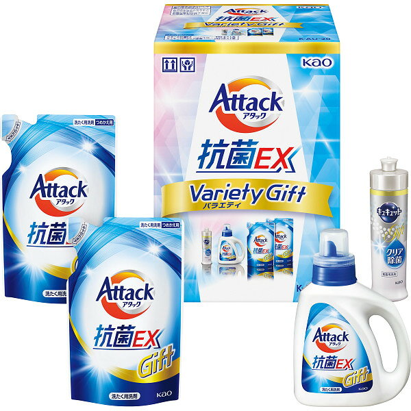 商品詳細 商品内容●アタック抗菌EX本体（880g）×1、アタック抗菌EX詰替用（690g）×2、キュキュットクリア除菌本体（240ml）×1箱サイズ：約17.6×16.6×24.5cm箱重量：約2.9kg□　仏事ご用途　□香典返し 法要返...