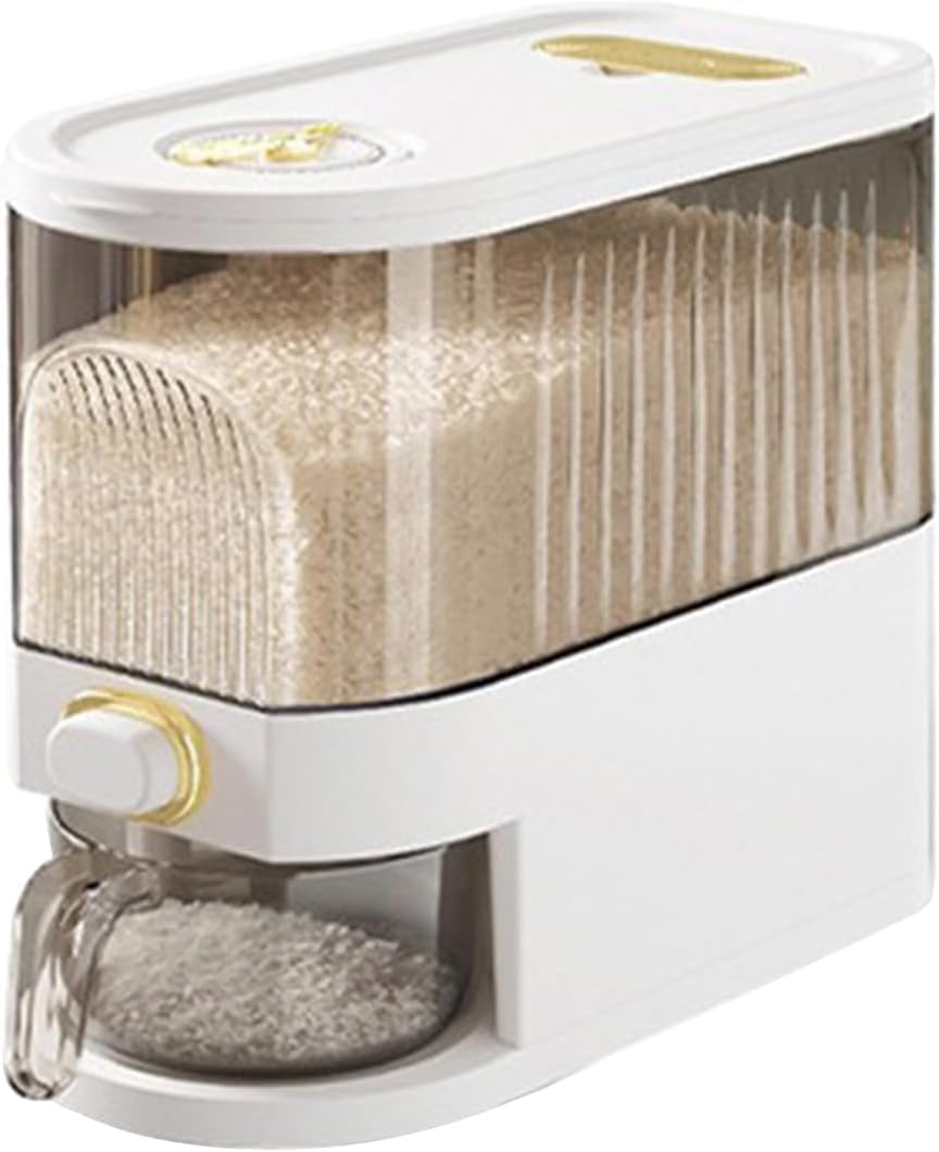 この商品について「定量的な米の収穫」：新しくアップグレードされた回転粗粒タンクは、定量的な米の収穫と新鮮な食事に使用できます。操作も簡単で、ボタンを1つ押して米を静かに押し出すだけで開きます「密閉蓋・防湿」湿気を効果的に防ぐ、ベースは埃や水...