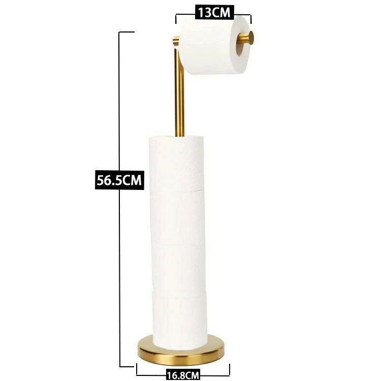 上品なゴールド仕上げで空間になじむ 自立式 トイレットペーパーホルダースタンド ステンレススチール製 / 予備ロール4本収納 / ヘビーベース付き / 組み立て簡単 バスルームをすっきり見せる、機能性とデザイン性を兼ね備えた1台。 ステンレ...