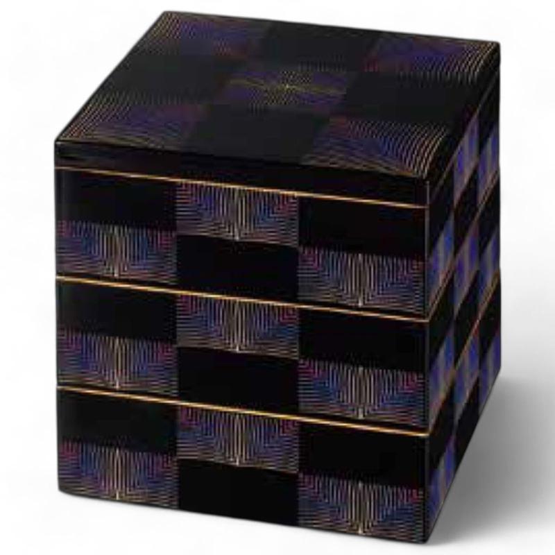 J-kitchens 漆器 重箱 3段 7寸 七福 黒紫彩市松 21cm 樹脂製 お重 お重箱 日本製外径サイズ：約 21.2cm x 21.2cm x 19.2cm1段内径サイズ：約 204cm x 204cm x H56cm商品重量：約...