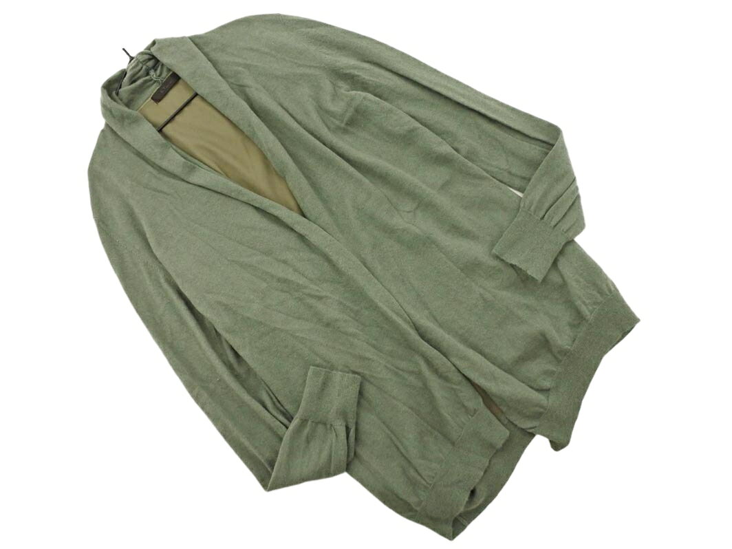 K.T. キヨコタカセ カシミヤ混 素材切替 ショール カーディガン size9/カーキ ◇■ ☆ fjc7 レディース 品質タグにペン跡、記名跡がございますが、着用に問題ありません。後ろ面・身ごろ右上にスレがございます。（各箇所のヨゴレや...